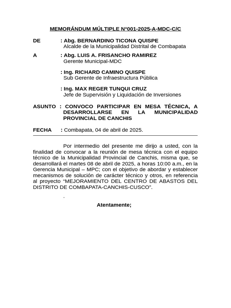 Memorandum Multiple 01-2025 Equipo Técnico | PDF