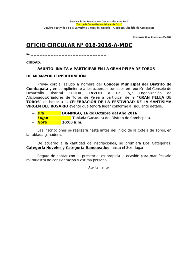 Oficio Circular #001-2017 Reunion Coddic | PDF