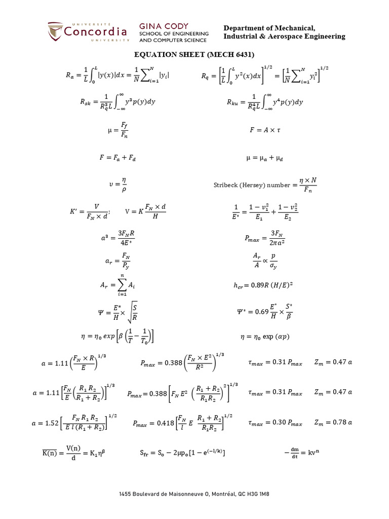 Equation Sheet | PDF