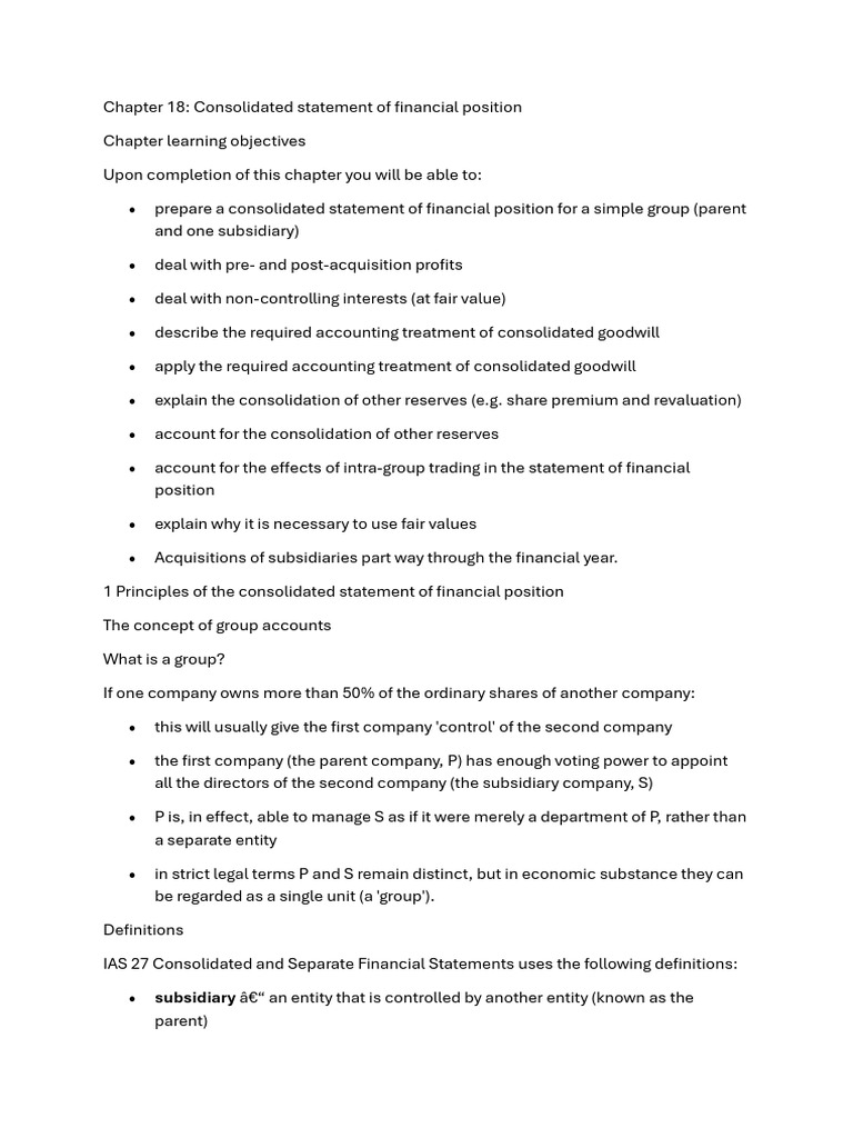 Chapter 18 Consolidated Statements | PDF | Goodwill (Accounting ...