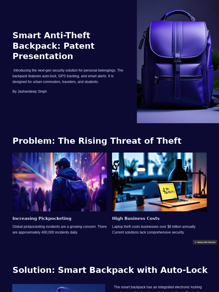Smart Anti Theft Backpack Patent Presentation | PDF | Smartphone ...