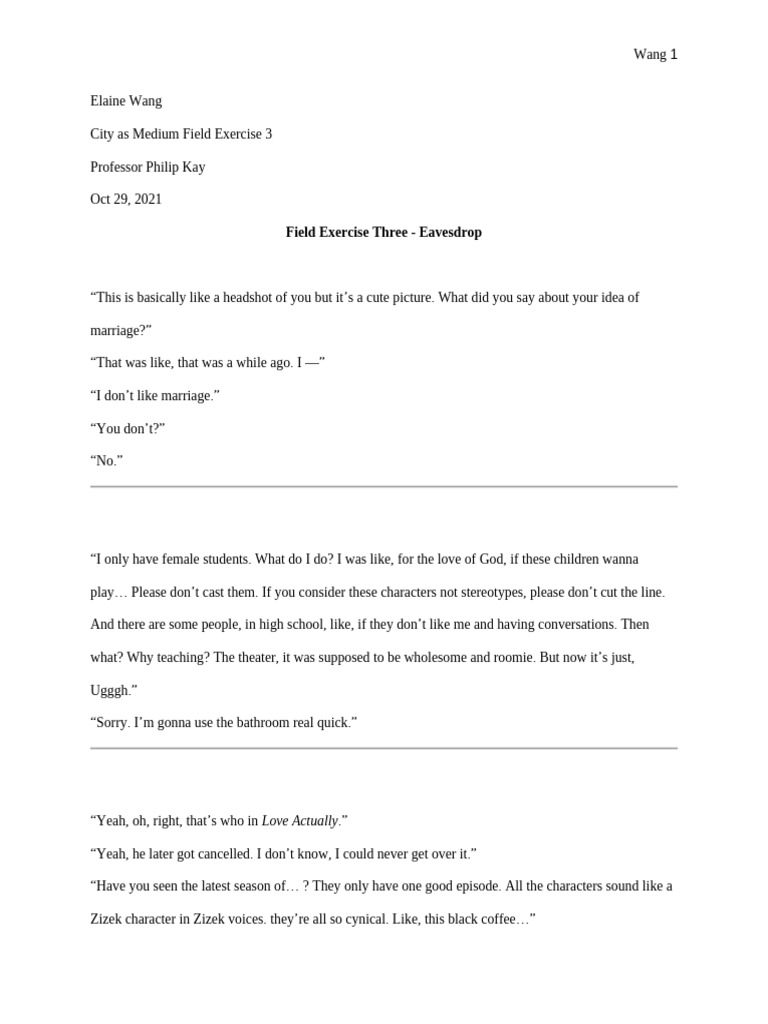 City As Medium Field Exercise 3 Elaine Wang | PDF