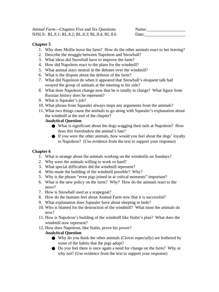 Animal Farm—Chapters Five and S | PDF | Fictional Pigs