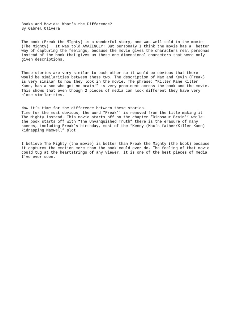 Book vs. Movie: Freak the Mighty | PDF