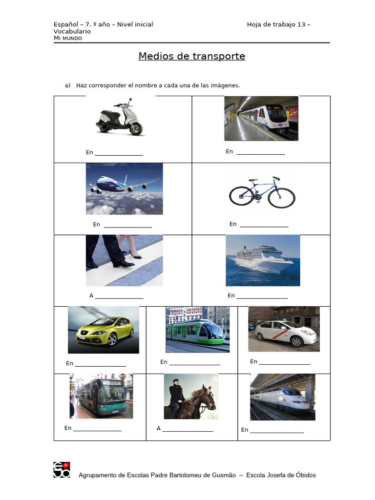 Hoja de Trabajo 13 - Mi Barrio - Vocabulario Medios de Transporte | PDF