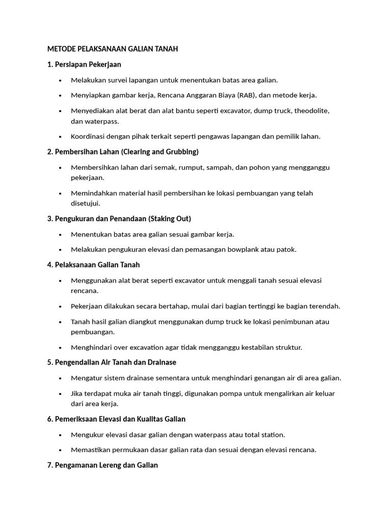 Metode Pelaksanaan Galian Tanah | PDF