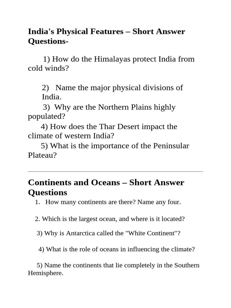 Practice Worksheet Class VI Camb (Mixed Bag) SAQ | PDF