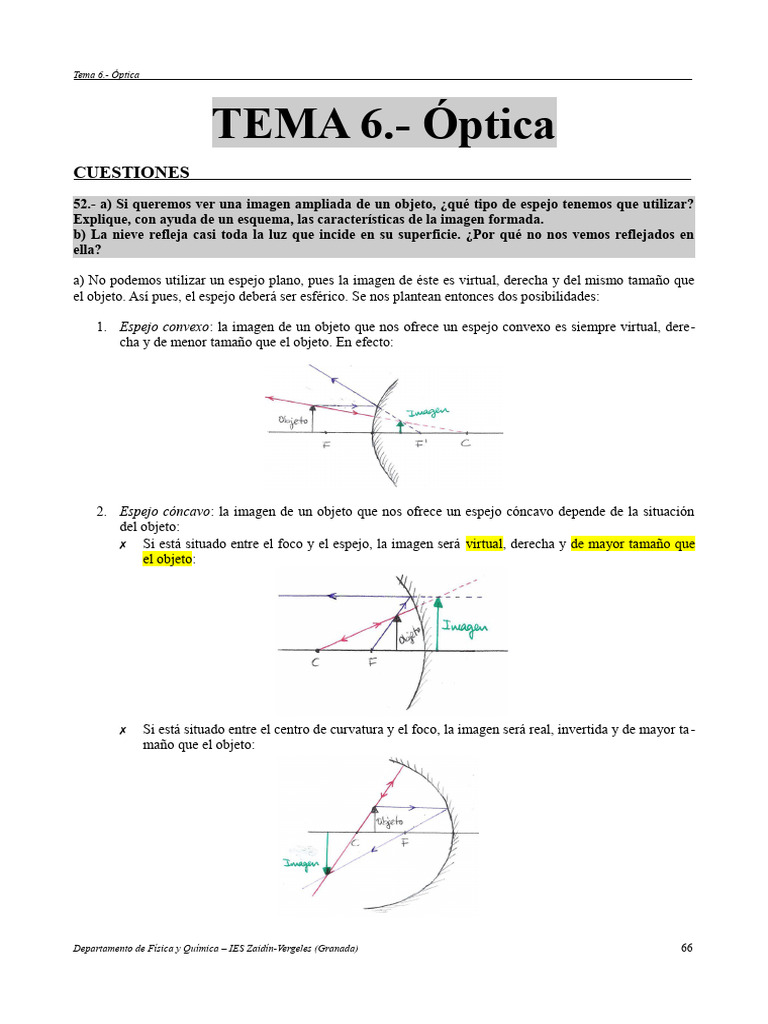 Ejercicios RESUELTOS Del Tema 6 (Óptica) | PDF | Refracción | Índice de ...
