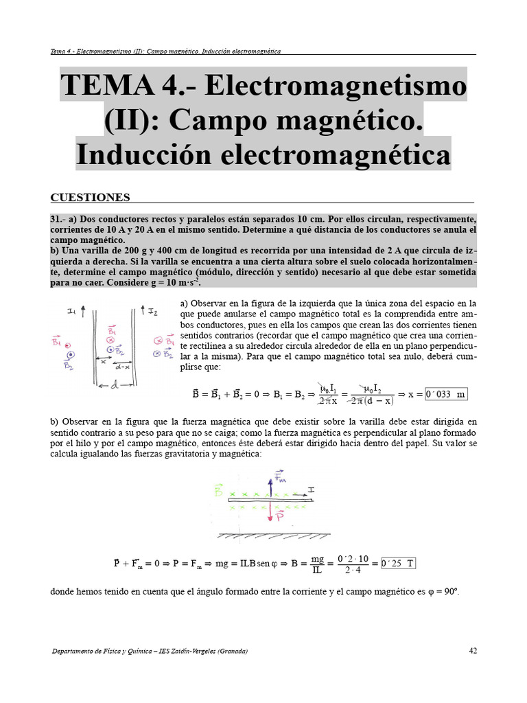Ejercicios RESUELTOS Del Tema 4 (Campo Magnético) | PDF | Inducción electromagnética | Campo ...