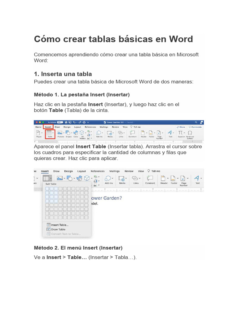 Cómo crear tablas básicas en Word (1) | PDF | Microsoft Excel ...