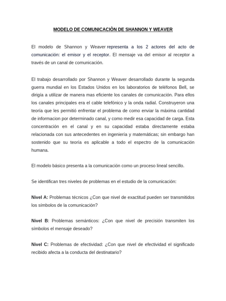 Modelo de Comunicación Shannon y Weaver | PDF | Comunicación