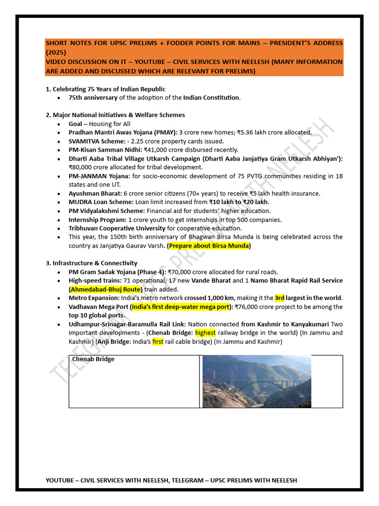 PRESIDENT SPEECH Short Notes | PDF