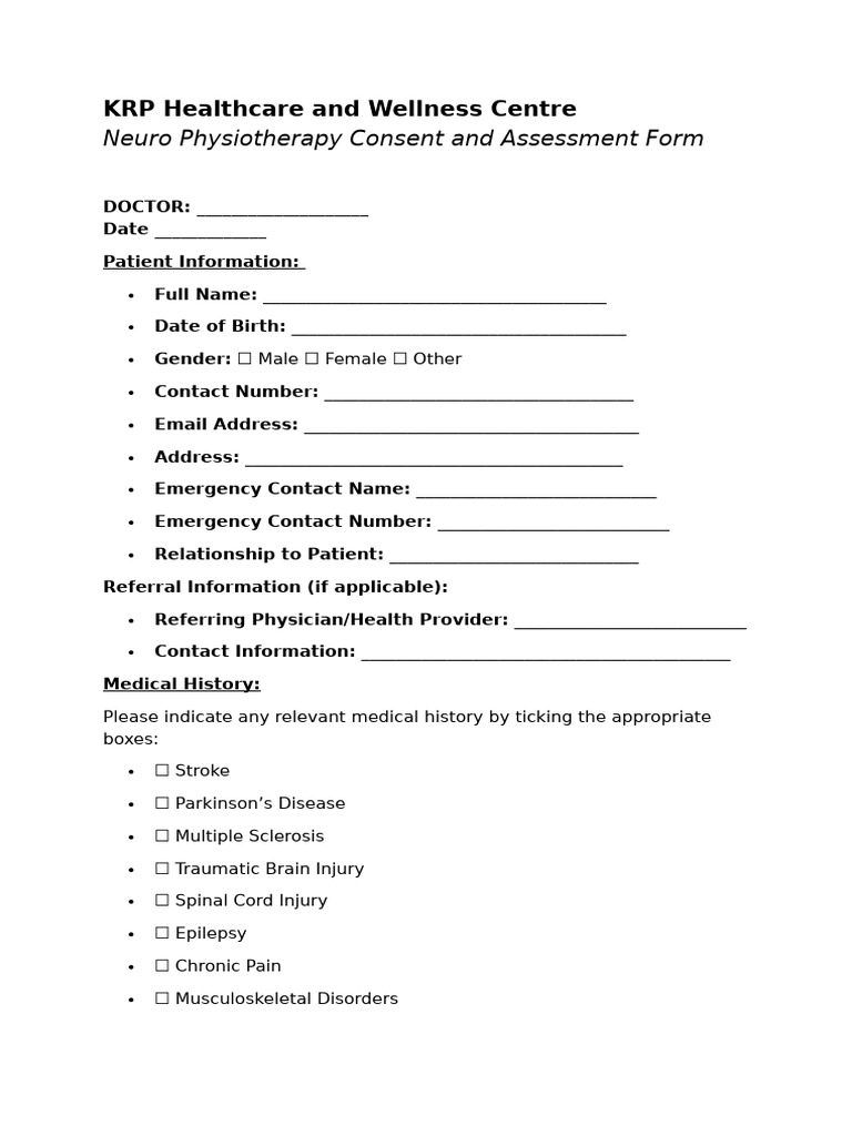Neuro Consent Form 3 | PDF | Physical Therapy | Neurology