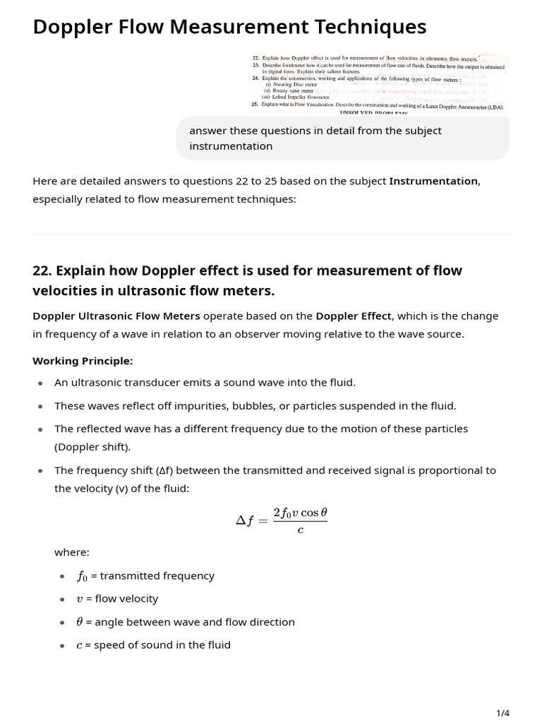 Doppler Flow Measurement Techniques | PDF | Flow Measurement ...