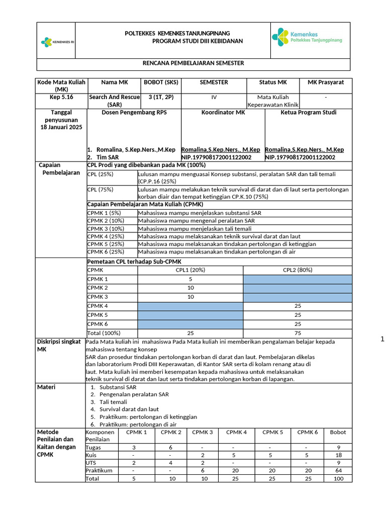 RPS SAR SEMESTER 4 GENAP 2024-2025FINAL | PDF