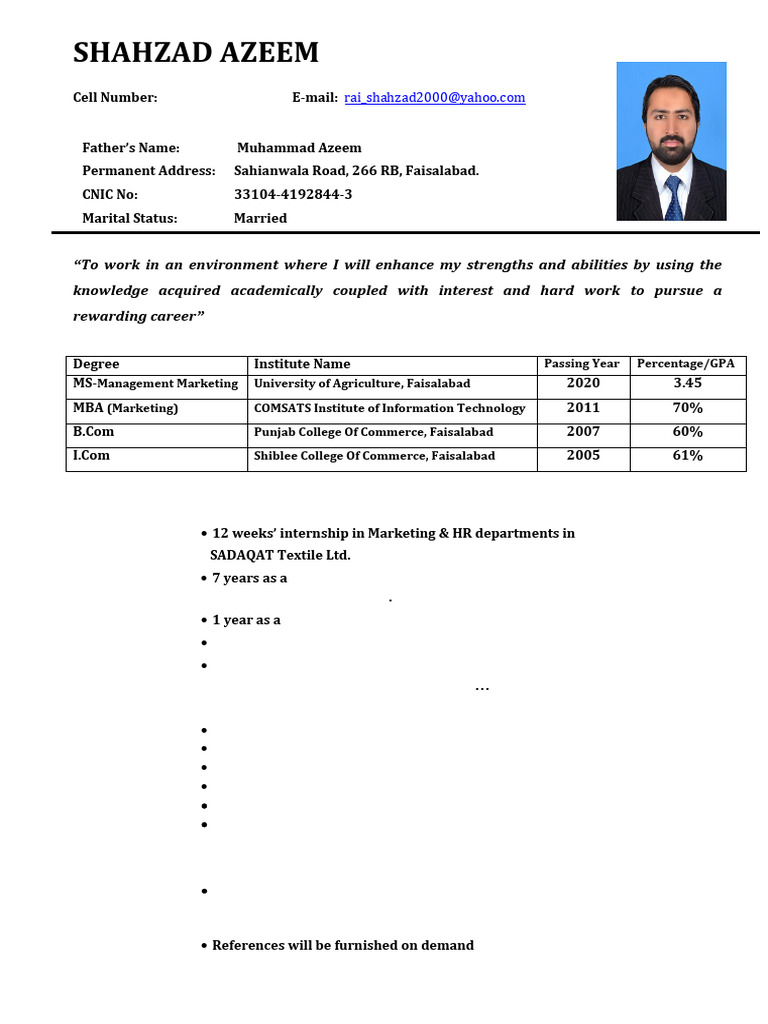Shahzad Azeem CV . | PDF
