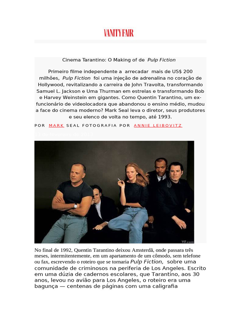 Vanity Fair - O Making of de Pulp Fiction | PDF | Pulp Fiction: Tempo ...