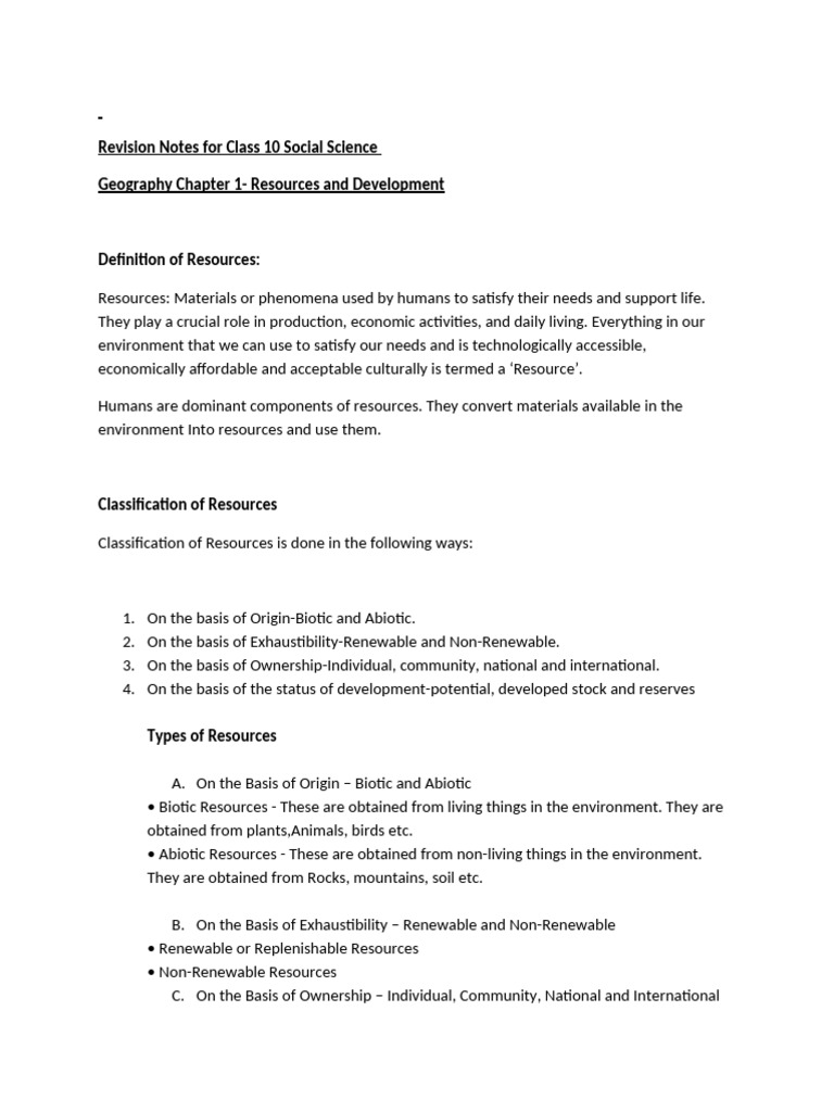 Resources and Development Class 10 Overview | PDF