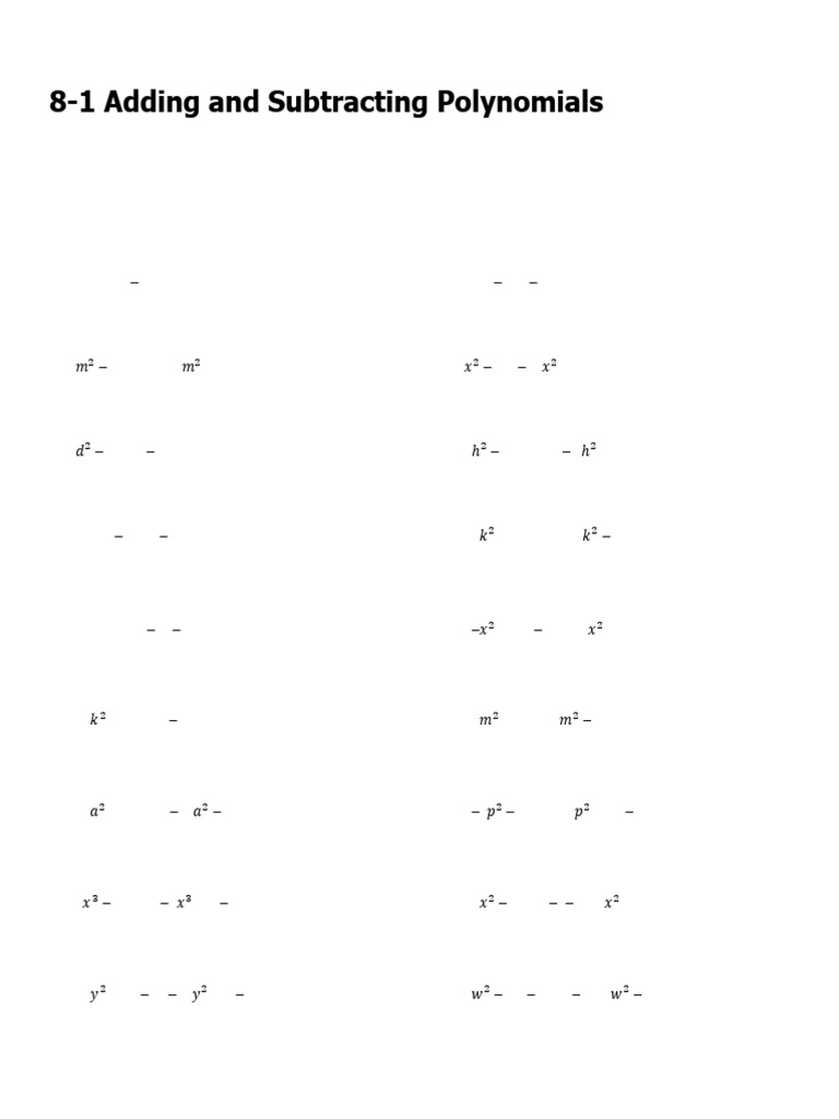 8-1 Adding and Subtracting Polynomials (Your Turn) | PDF