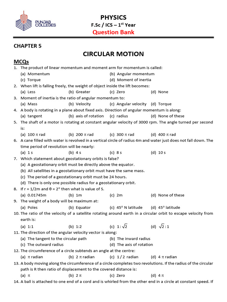 Physics Part-1 Question Bank CH#5 | PDF | Rotation Around A Fixed Axis | Torque