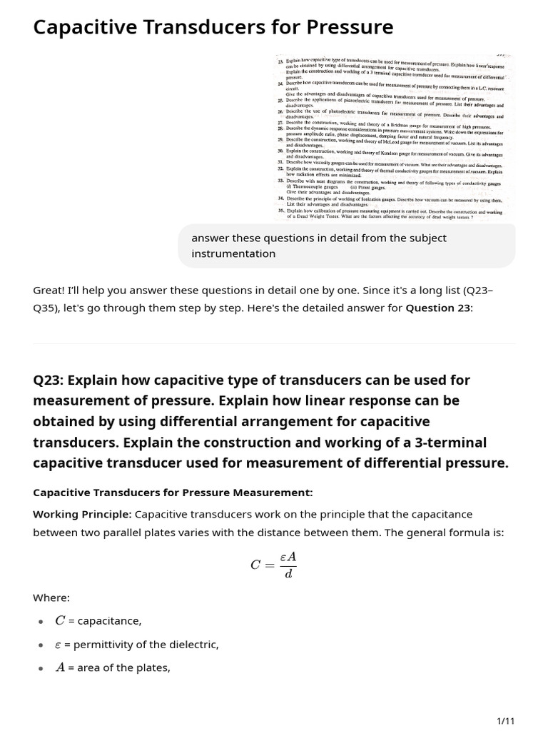 Capacitive Transducers For Pressure | PDF | Capacitor | Pressure ...