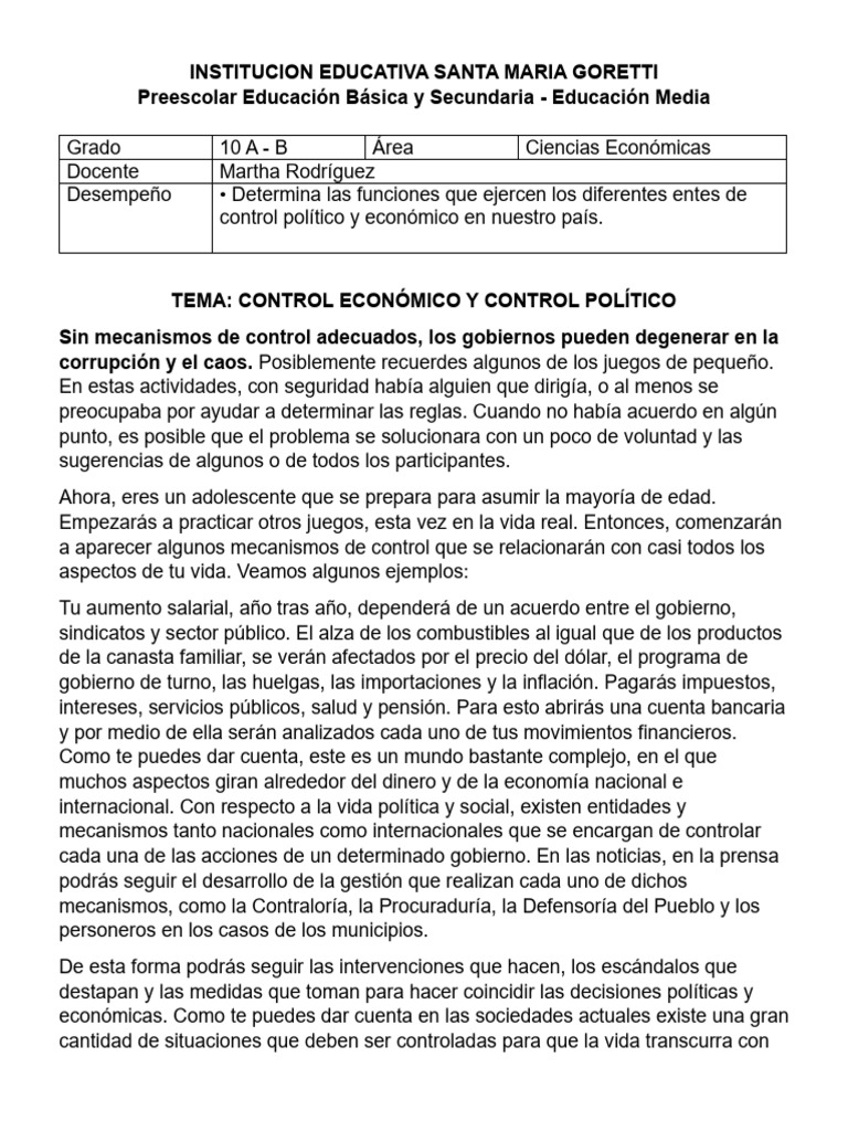 Grado 10 Control Ecomico y Control Politico | PDF | Presupuesto ...