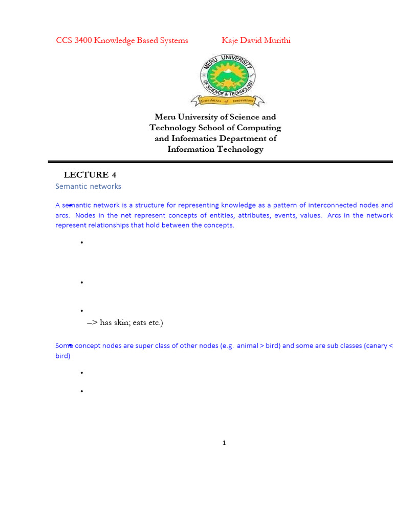 Lecture 4-Semantic Networks | PDF | Vertex (Graph Theory)
