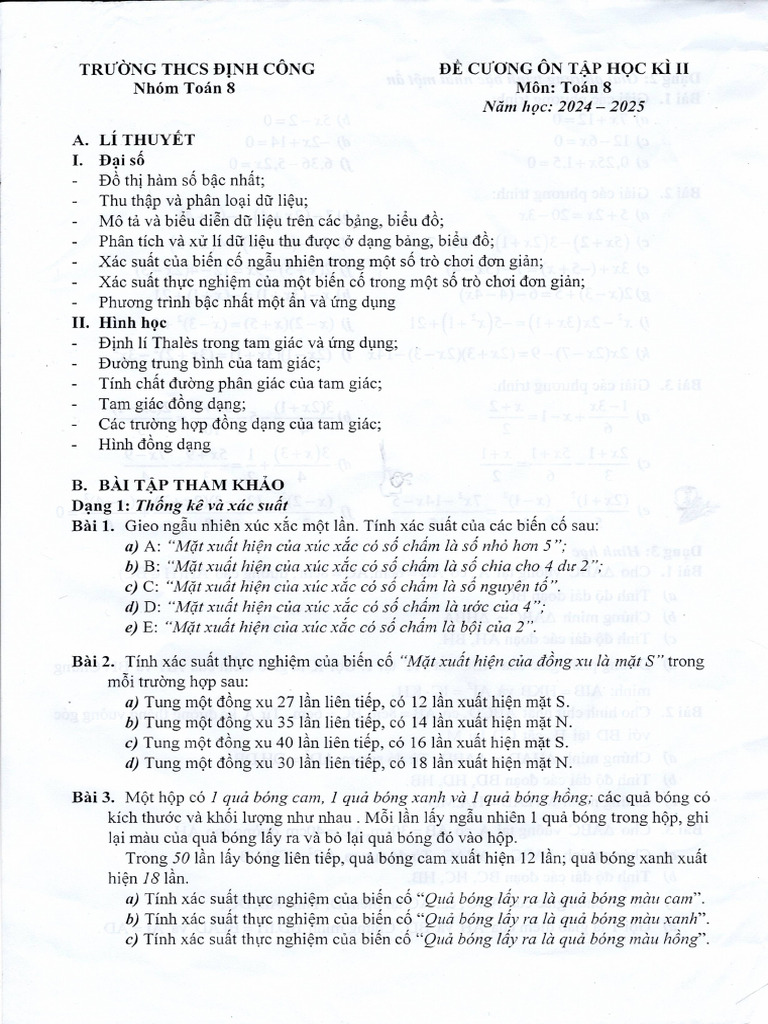 Đề cương toán 8 HKII | PDF