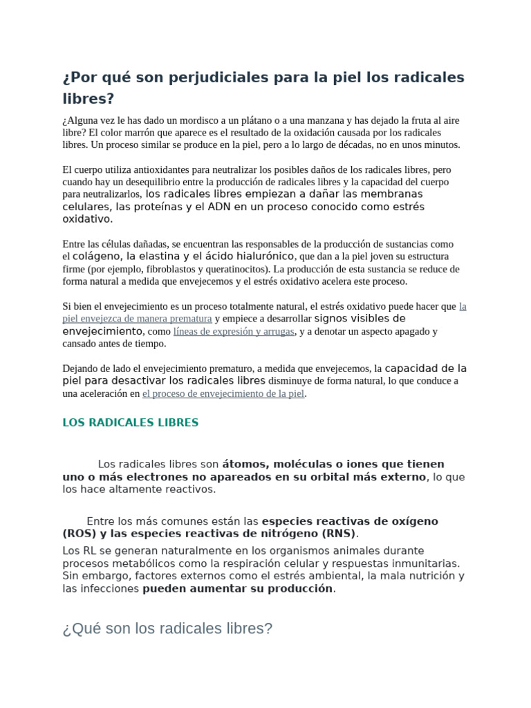 Por Qué Son Perjudiciales para La Piel Los Radicales Libres | PDF ...