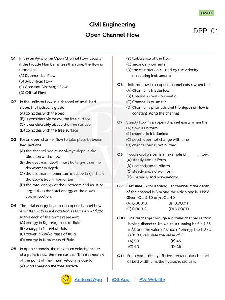 Open Channel Flow DPP 01.PDF | PDF | Physical Phenomena | Motion (Physics)