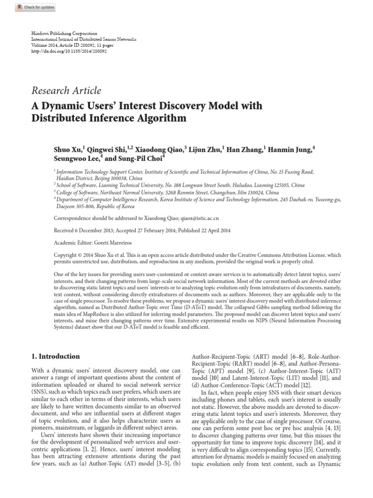 A Dynamic Users Interest Discovery Model With Distributed Inference Algorithm Pdf