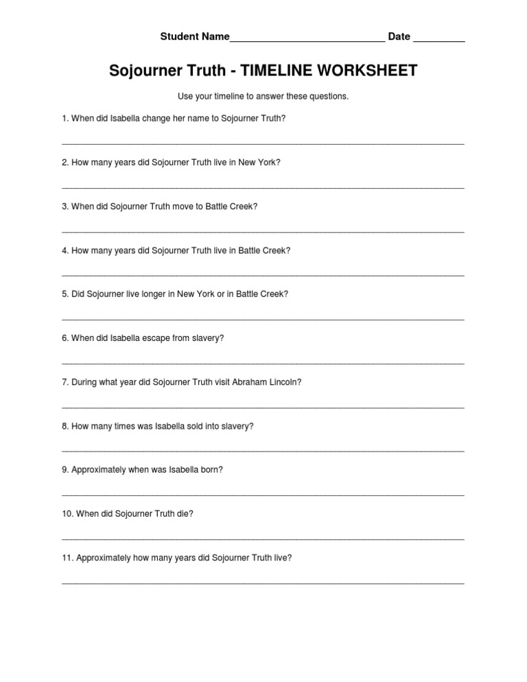 Sojourner Truth - Timeline Worksheet | PDF