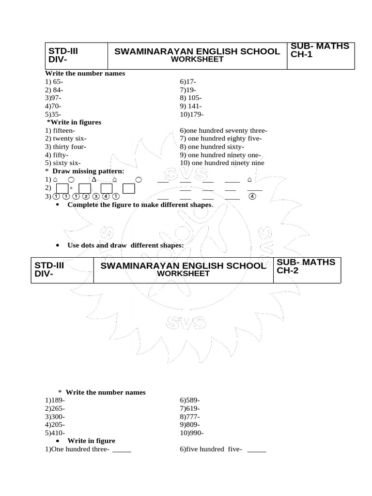 STD-3 Ncert Maths CH-1,2 Worksheet | PDF