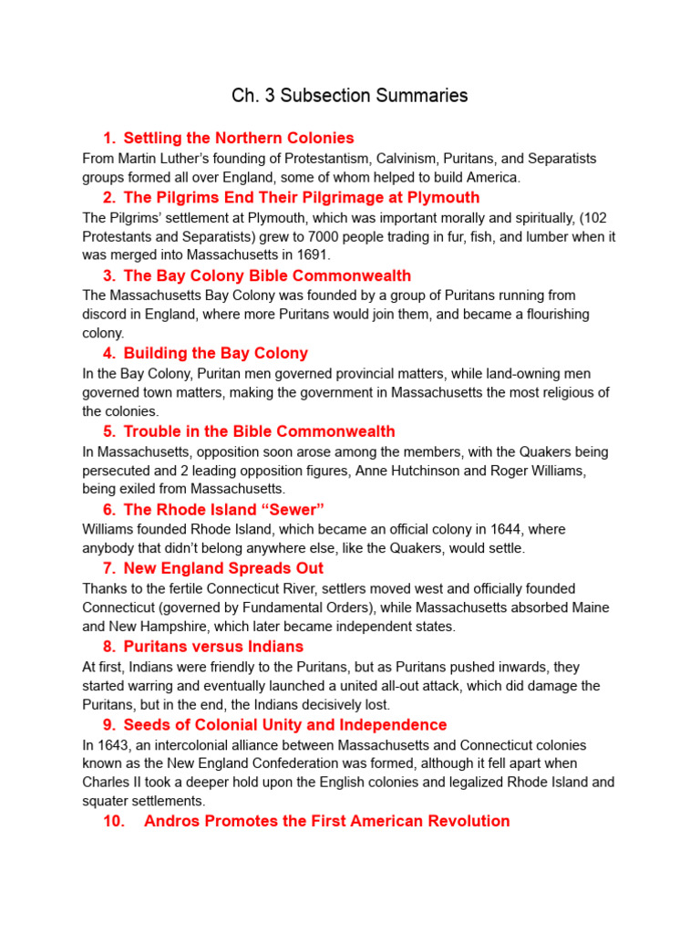 CH 3 Subsection Summaries (16 Sections in The Chapter) | PDF ...