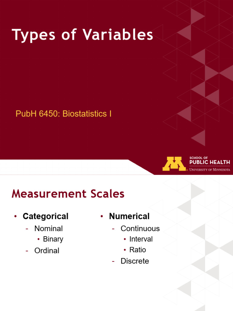 PubH6450-TypesOfVariables-slides | PDF | Biostatistics | Categorical Variable