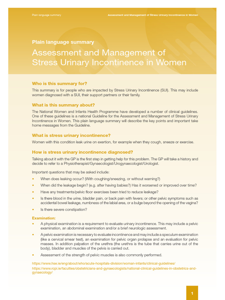Guidelines for Managing Stress Urinary Incontinence | PDF | Urinary ...
