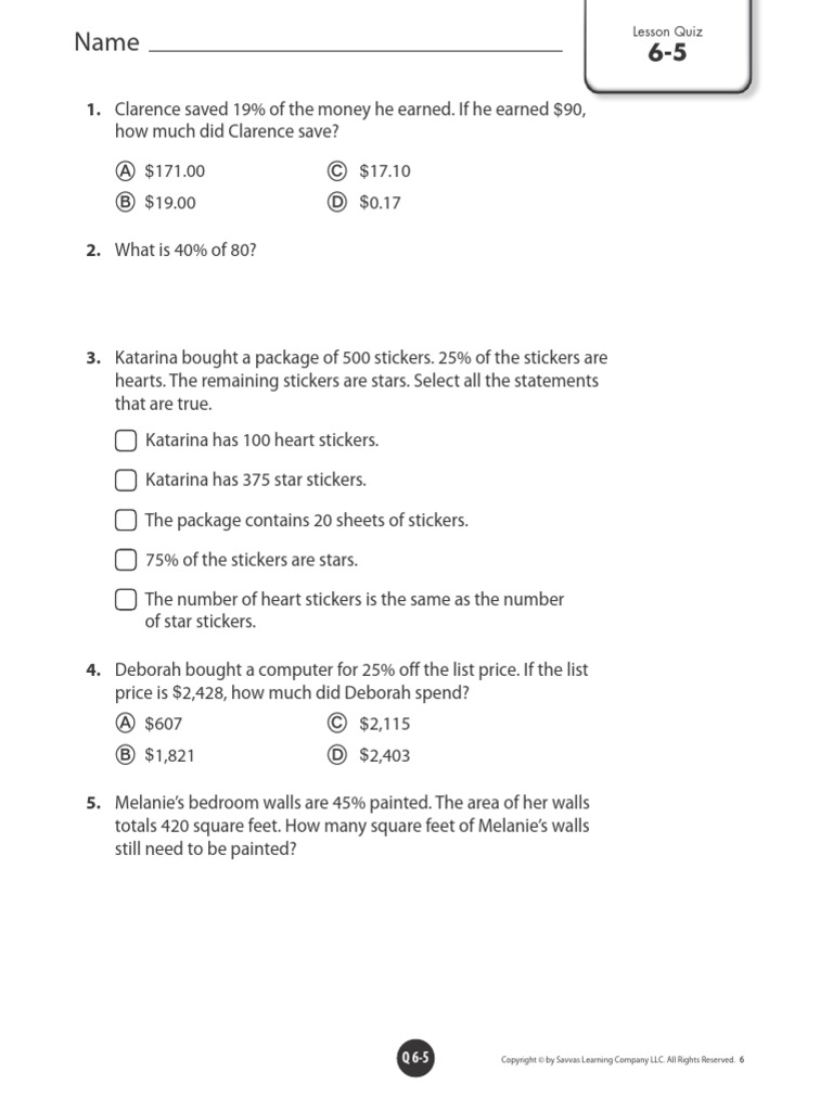 6-5 - Printable Lesson Quiz | PDF