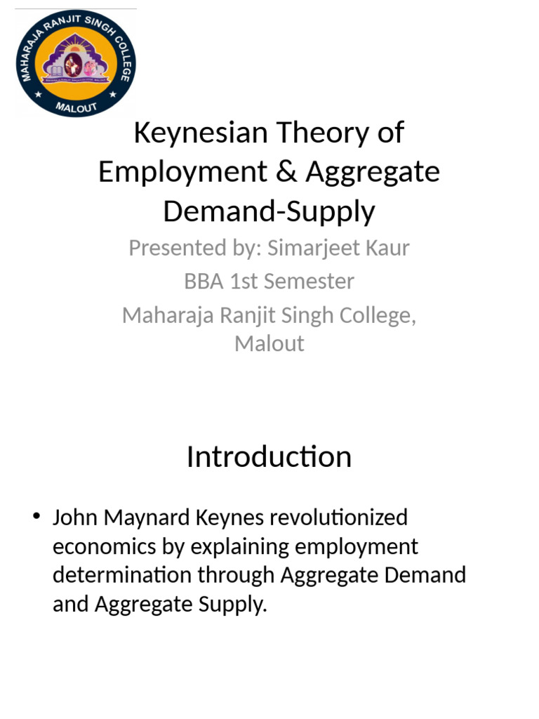 Keynesian Theory Presentation | PDF | Keynesian Economics | Full Employment