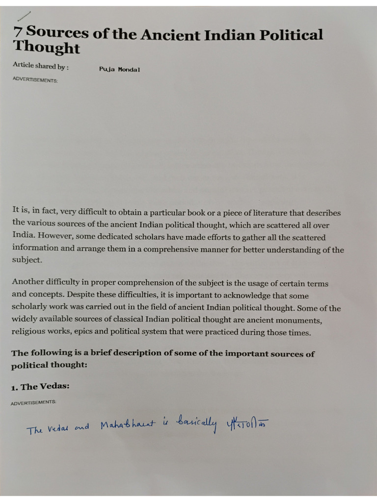 Sources of Ancient Indian Political Thought | PDF