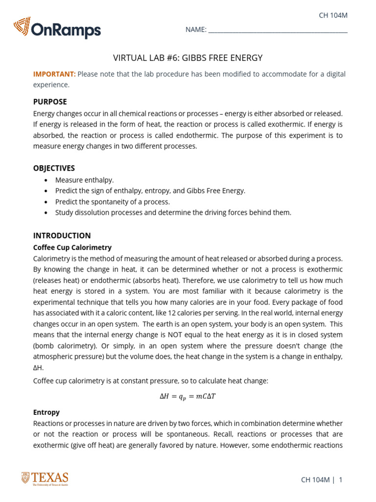 Gibbs Free Energy in Instant Cold Packs | PDF | Entropy | Gibbs Free Energy