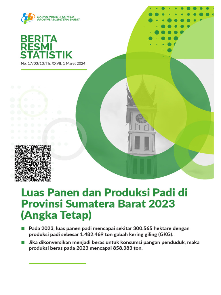 Luas Panen Dan Produksi Padi Di Provinsi Sumatera Barat 2023 Angka ...