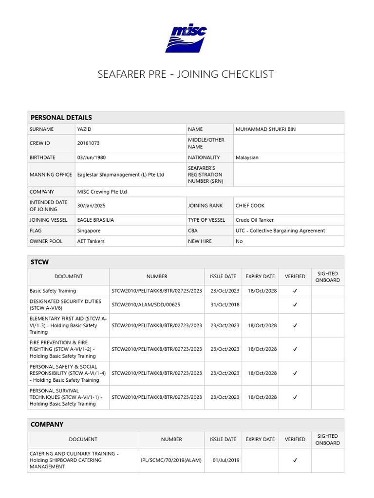 20161073_PrejoiningChecklist CCK | PDF | Public Health | Vaccination