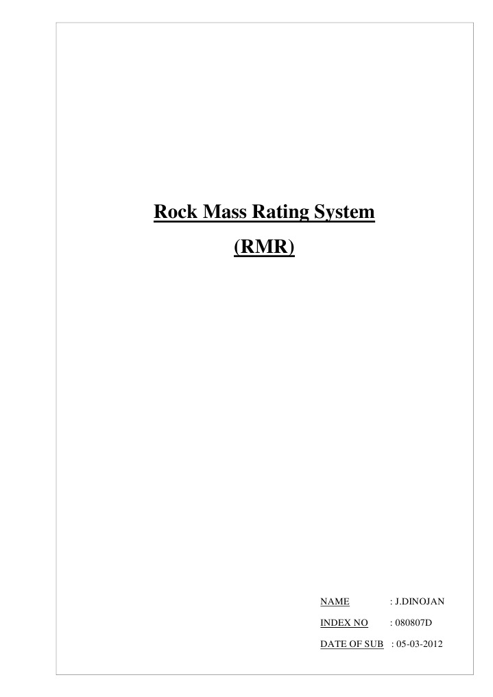 RMR | PDF | Solid Mechanics | Engineering