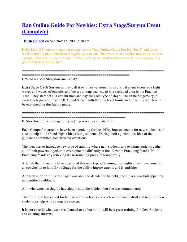 Ran Online Guide For Q Event Newbies | PDF | Leisure