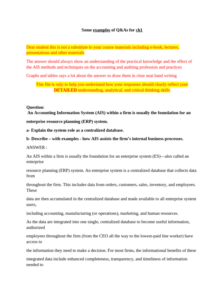 ACC300 Some QAs - ch1 UPDATE | PDF | Audit | Accounts Payable