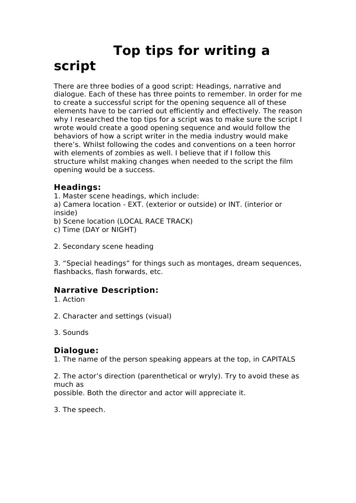 Top Tips For Script Writing | PDF | Games & Activities | Art