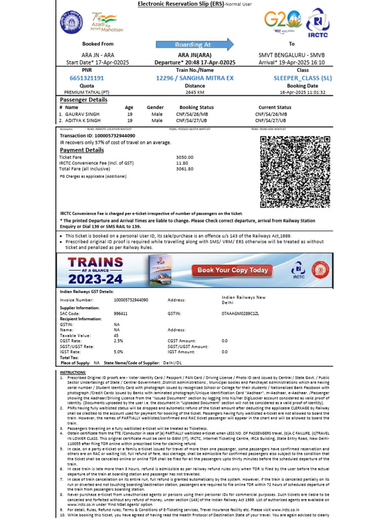 Print - SMVT BENGALURU To Gunna - SMVB - 6651321191 | PDF | Identity ...