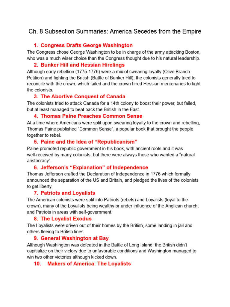 Ch. 8 Subsection Summaries (18 - Sections - in - The - Chapter) | PDF ...