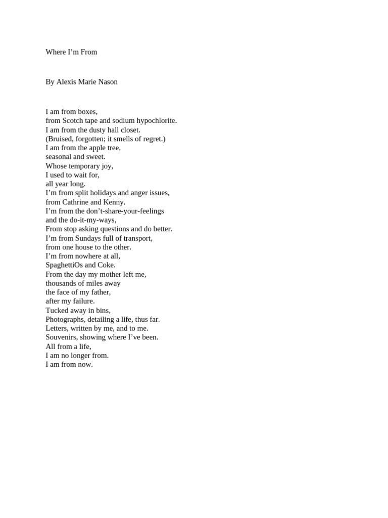 Where I Am From Poem-1 | PDF