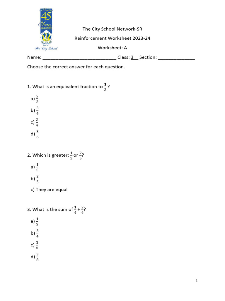Grade 3 Worksheet A | PDF